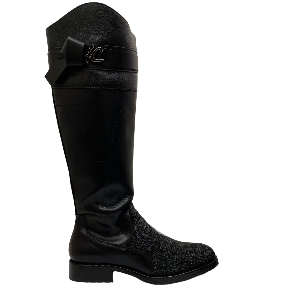As Boots | Bota Franco Cuadra larga inca con piel de mantarraya negro